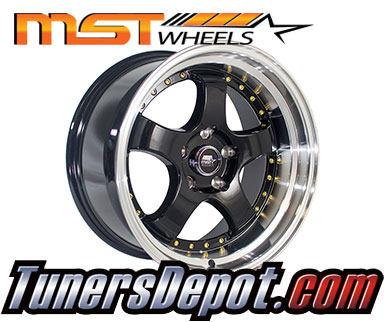 MST Wheels MT07 Set of 4 - Universal 17x9.0 Black w/Machined Lip Gold ...